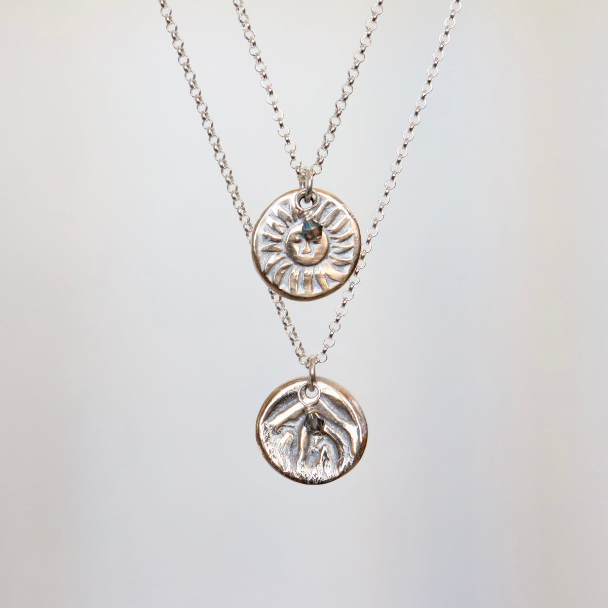 Mountain & Sun Two-Sided Pendant/Necklace-Silver/Bronze-Petite – Summit ...